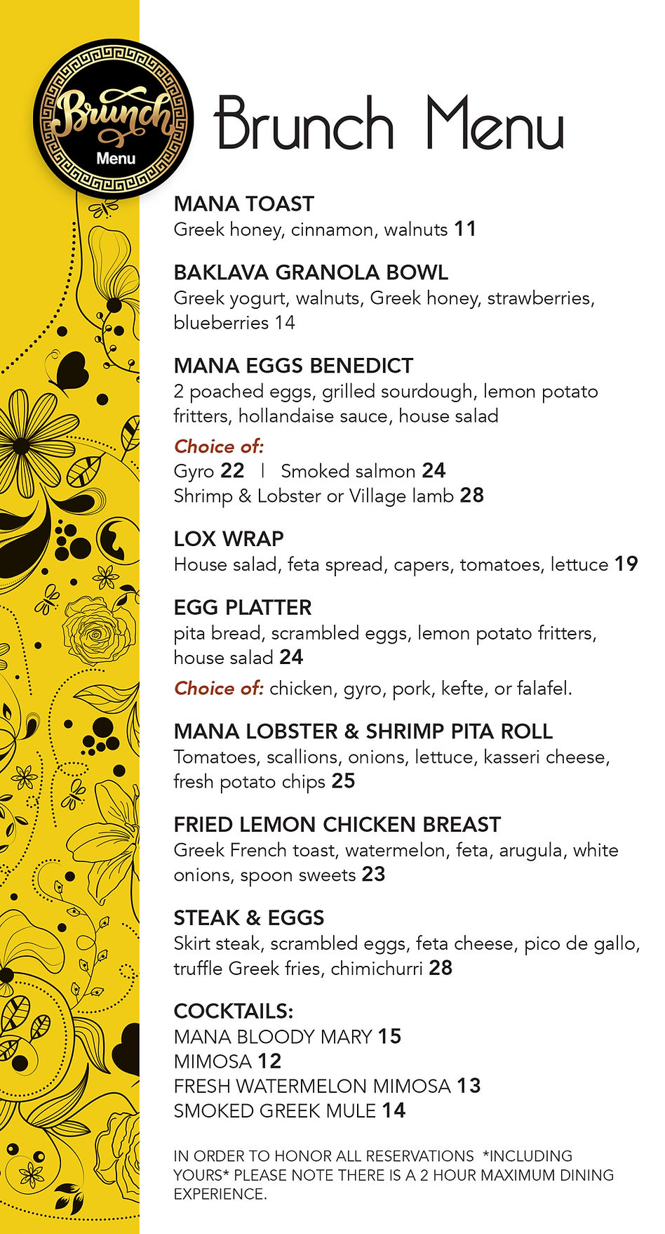 Brunch Menu | Mana Greek Fusion | Jupiter Florida